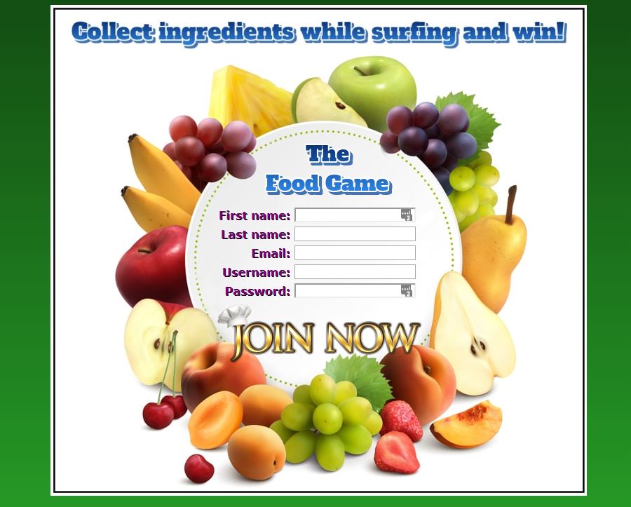 The Food Game splashpage: Collect ingredients